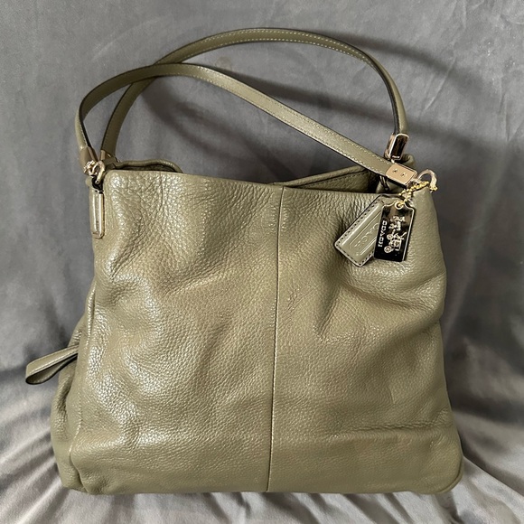 Coach | Bags | Coach Leather Shoulder Bag Green Olive Army Pebbled Soft ...